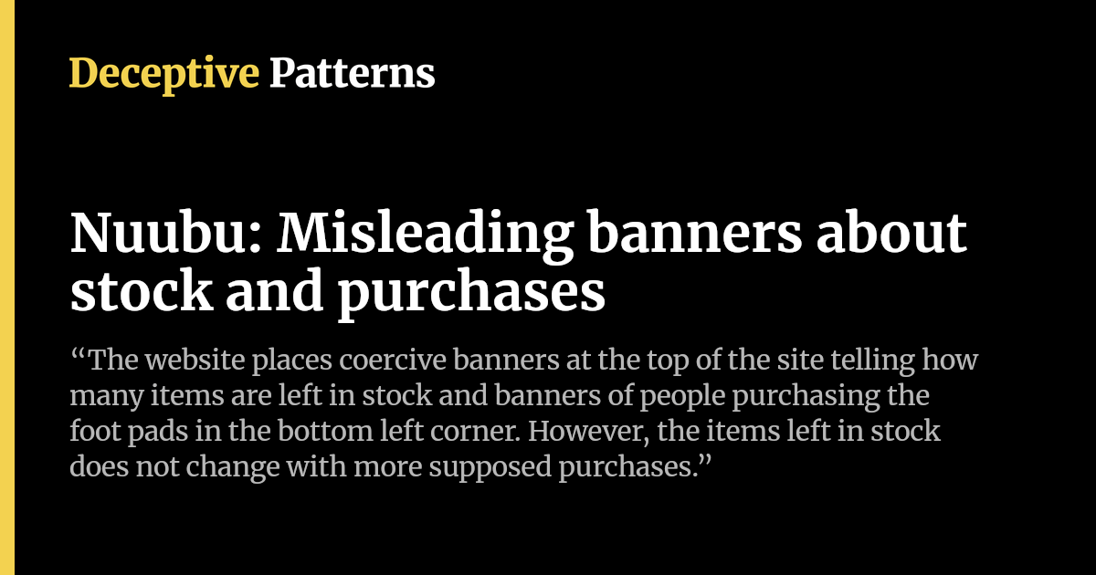 Nuubu: Misleading banners about stock and purchases | Deceptive Patterns